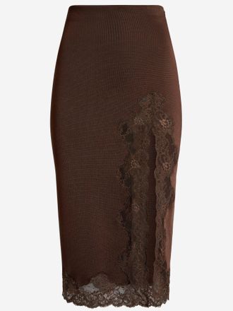 Balmain Jupe Midi En Maille Et Dentelle