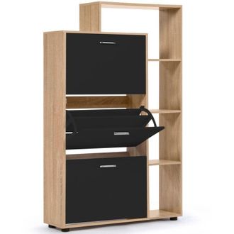 IDMarket Idmarket - Meuble à chaussures 18 paires klark imitation hêtre 3 portes noires avec étagère