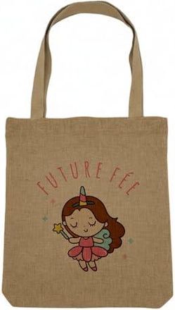 Fabulous Sac Shopping Tote Bag Aspect Lin - Future F&eacute;e Enfant Mignon Princesse - Sac de Courses Toile Epaisse 360g Beige Naturel Cabas Port&eacute; Epaule Solide Impr