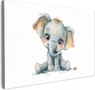 MuchoWow &copy; Bild auf Leinwand 60x40 cm Schlafzimmer Bilder Kinderzimmer Wand Deko Modern Wanddeko Bilderwand Geschenk f&uuml;r Kinder Elefant - Aquarell - Baby - Kin