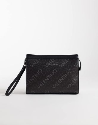 Valentino Zefir - Clutch/Kulturbeutel in Schwarz und Grau mit All-over-Logoprint