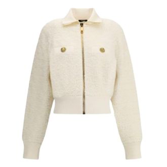 Balmain Tweed Bomberjacke - - Knitwear - Damen - Wei&szlig; - S