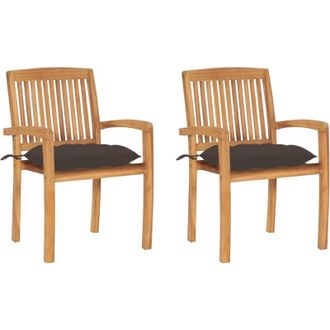 vidaXL Gartenst&uuml;hle 2 Stk. mit Taupe Kissen Massivholz Teak - Vidaxl