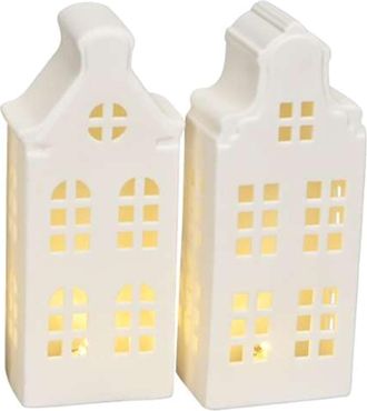 Matches 21 LED Dekohaus für Weihnachten als Weihnachtsdeko - Weiße Lichthäuser in 15 cm als Winterdeko im Set