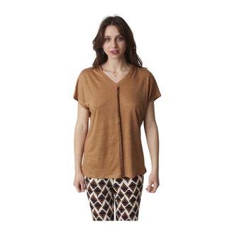 Alpha Studio Damen V-Ausschnitt Top - - Tops - Damen - Braun - L