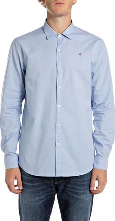 Replay Herren Hemd Langarm mit Knopfleiste, Blau (Light Blue 010), XL