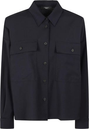 Max Mara Femme, Vestes, Bleu, Taille: 36 FR Wkdmulino Cropped Wool Canvas Jacket