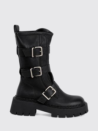 Vic Mati&eacute; Bottes de motard mi-mollet en cuir avec brides r&eacute;glables et semelle crant&eacute;e