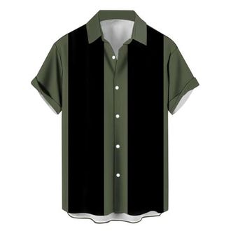 Generic DENGJIAMY Chemise hawa&iuml;enne &agrave; manches courtes pour homme, t-shirt ray&eacute; vertical, v&ecirc;tements d&eacute;contract&eacute;s pour les vacances, chemise boutonn&eacute;e, grande t