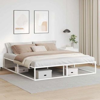 vidaXL Vidaxl - Cadre de lit en m&eacute;tal blanc 180x200 cm - Structure stable - Sommier &agrave; lattes - R&eacute;sistant &agrave; la corrosion - Espace de rangement sous le lit