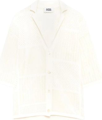Alpha Studio Femme, Blouses et Chemises, Blanc, Taille: 36 FR Camicia in cotone tecnico traforato