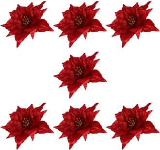 Milisten 7 St&uuml;ck Weihnachtsbaum Dekorative Weihnachtsstern Und Roten Weihnachtsstern K&uuml;nstliche Blumen Roten Glitzer Weihnachtsbaum Ornamente