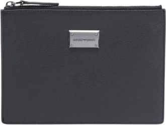 Emporio Armani Homme, Sacs, Noir, Taille: ONE Size Pochette en cuir foulonn&eacute;