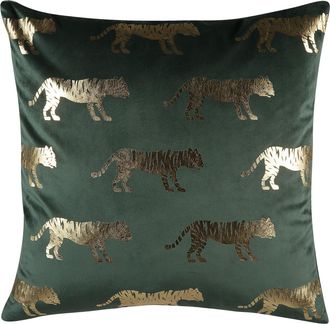 Beliani Dekokissen 2er Set Samtstoff Tiermotiv dunkelgr&uuml;n/Gold Bluebell