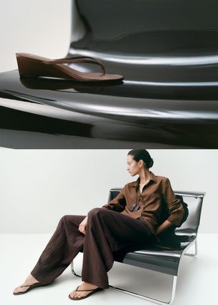 Mango Sandales compens&eacute;es lani&egrave;res chocolat - Femme - 35 - MANGO