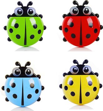 HUI JIN Zahnbürstenhalter, Marienkäfer-Design, mit Saugnapf, zufällige Farbauswahl, Rot, 4 Stück