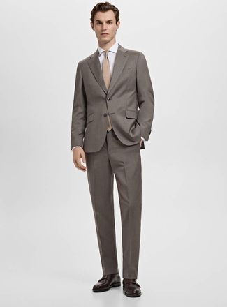 Mango Veste costume Venecia 100 % laine vierge marron moyen - Homme - 48 - MANGO MAN