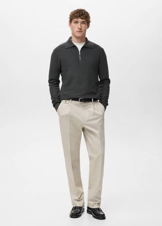 Mango Pull-over microstructure col zipp&eacute; gris fonc&eacute; - Homme - XXL - MANGO MAN