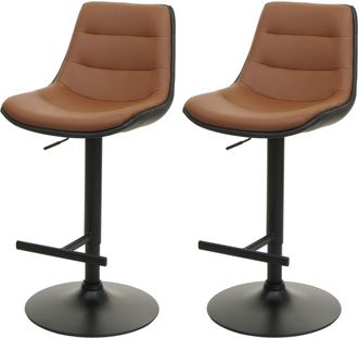 Mendler 2er-Set Barhocker HWC-L85, Barstuhl Tresenhocker Drehhocker, h&ouml;henverstellbar mit Lehne Kunstleder - braun