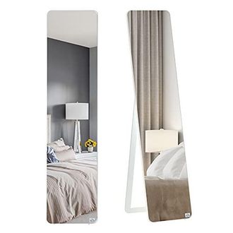 HOMCOM Grand Miroir Pleine Longueur rectangulaire, 37 x 160 cm - Miroir sur Pied ou Mural - pour Chambre à Coucher, Salon et Dressing, Bois Aspect Blanc