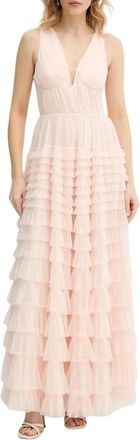 Twinset Femme, Robes, Rose, Taille: 38 FR Robe Longue Maxi en Tulle &agrave; Volants