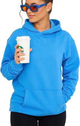 Behype. Damen Oversize Hoodie Kapuzenpullover Einfarbig Basic Heavy Blank Pullover Unifarben Kapuzen-Sweatshirt F&uuml;r Frauen DC_Damen_8001-Blue-XXL