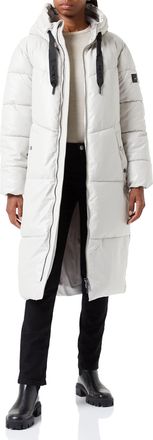 Mexx Womens Stretch PU Hooded midi Length Puffer Parka, Light Grey, L