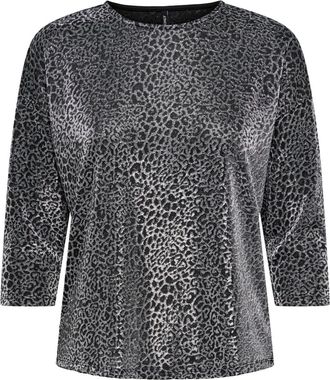 Only Damen T-Shirt Onlqueen 3/4 Glitter Top JRS, Silver/Pattern:Shiny Leo, XS