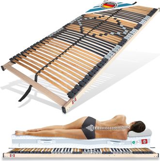 Matratzen Perfekt 7-Zonen Lattenrost 140 x 200 cm 8,5 cm hoch Orthopädisch 42 Leisten Härteregulierung (12-Fach) Kautschukaufhängungen bis 200 kg belastbar unverstellba