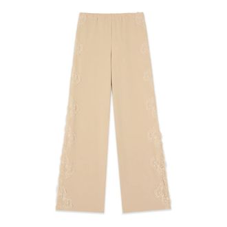 Oltre Palazzo-Hose mit floralen Spitzeneins&auml;tzen - - Trousers - Damen - Beige - 2XL