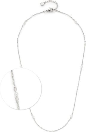 Leonardo Halskette Ciao Navina - kurze Anker-Kette aus silberfarbenem Edelstahl - filigrane, weiße Imitationsperlen - 42-47 cm Länge - Schmuck Geschenk Damen -
