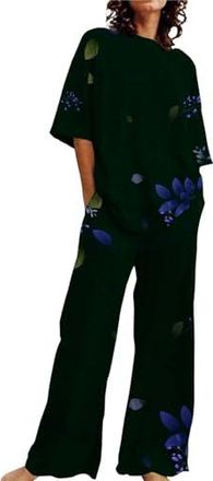 Generic Vêtements De Nuit Femme Set Deux Pièces Pjs Coton Été Sleepwear Adulte Elegant Basics Sets Pyjama Manches Courtes Hauts Pantalon Vetement Rouge Ensemb