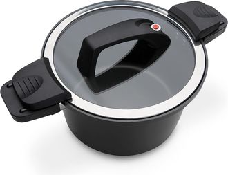GSW Energiespartopf Gourmet - hochwertiger Kochtopf mit Deckel, ideal für energiesparendes und schnelles Kochen, Antihaftbeschichtung - Schwarz, Aluminium