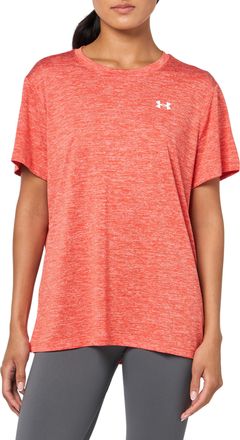 Under Armour Damen UA Tech Twist Kurzarm-Top, Fire/Wei&szlig;, M