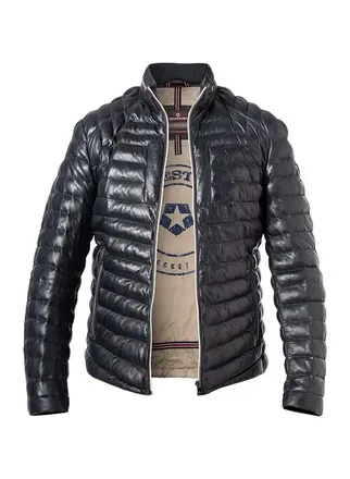 Milestone Herren Lederjacke blau Lammleder unifarben