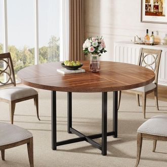 Tribesigns Tribesigns Table &agrave; manger ronde de 120 cm - Table de cuisine industrielle avec structure en m&eacute;tal robuste - Table &agrave; manger compacte pour les petits