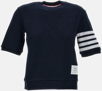 Thom Browne Femme, Tops, Bleu, Taille: 38 FR Textured Cotton Pique 4-Bar Tee