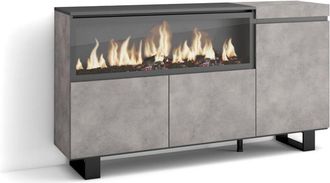 Skraut Home Skraut Home - Sideboard, Highboard, Kommode, Komodenschrank, 160, 3 T&uuml;ren, Elektrokamin XXL, Industriedesign, Moderner Stil, Zementgrau