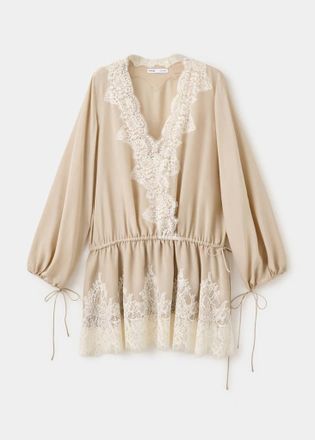 Mango Robe courte dentelle beige - Femme - S - MANGO