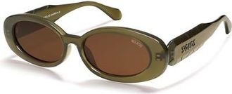 Sojos SJ2507 Lunettes de soleil rétro ovales polarisées vintage style années 90 Protection UV400 Lunettes de soleil tendance, Vert olive/marron, s