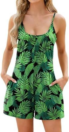 Generic Short d&eacute;t&eacute; ample pour femme - Combinaison noire pour femme - Courte formelle - Salopette &agrave; bretelles r&eacute;glables - Combinaison grande taille avec poches