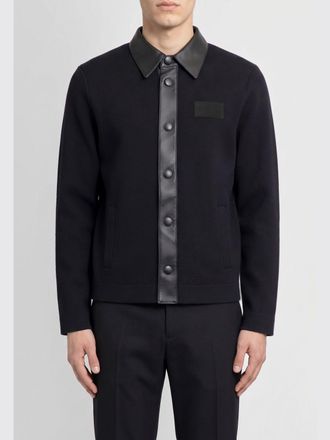 Givenchy Hemdjacke aus Wolle mit Lederkragen und tonalem Logo