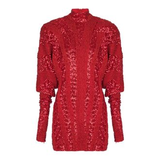 Balmain Femme, Robes, Rouge, Taille: 36 FR Courte robe &agrave; sequins z&eacute;br&eacute;e