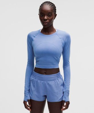 lululemon Haut manches longues Swiftly Tech 2.0 court pour Femmes - Bleu - Taille 10