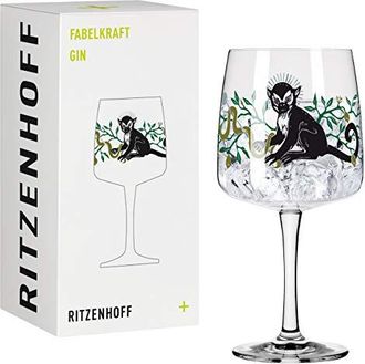 Ritzenhoff 3458001 Gin-Glas 700 ml - Serie Fabelkraft Motiv Nr. 1, Cocktailglas Monkey- Illustration - Made in Germany, Schwarz, Grün, Platin
