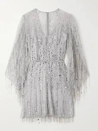 Jenny Packham Mini-robe En Organza À Franges Et À Ornements Oberon Ammonite - Argenté