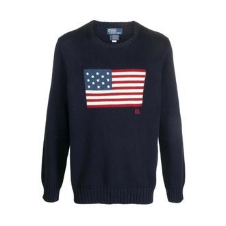 Ralph Lauren Homme, Pulls, Bleu, Taille: XL Flag Cotton Sweater