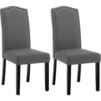 Woltu Lot de 2 Chaises Salle &agrave; Manger en Lin WOLTU, Chaise de Cuisine avec Dossier Haut, Chaise Salon Rembourr&eacute;, Gris fonc&eacute;