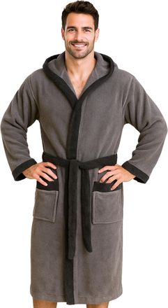 Morgenstern Bademantel Herren Kapuze Frottee 100% Baumwolle OEKO-TEX Lang Cadiz Grau-Schwarzgrau XXL