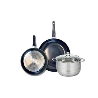 Fackelmann ELO 9731350 Batterie de cuisine 3 pi&egrave;ces, Ensemble de 2 Po&ecirc;les de cuisson 24 et 28 cm et 1 faitout 20 cm Elo Prima Brillant, inox, induction, Noir